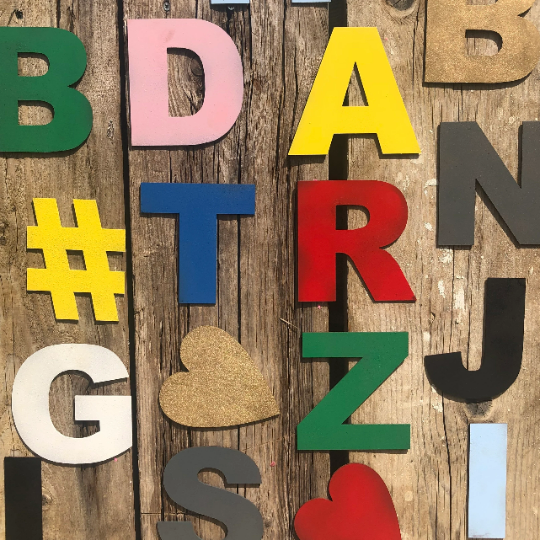 12" and 5 " Coloured Metal Fat Font Letters, – Teas & Antiques